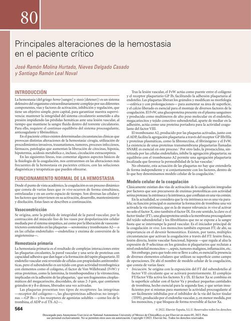 Principales alteraciones de la hemostasia en el paciente crítico | Angélica Mena | uDocz