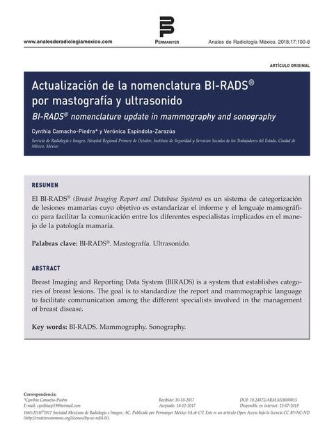 Actualización de la Nomenclatura BI- RADS por Mastografía y Ultrasonido ...