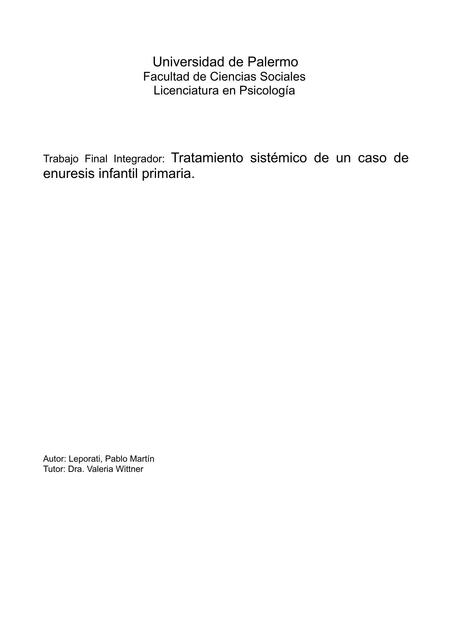 Tratamiento sistémico de un caso de enuresis infantil primaria. | Laura ...