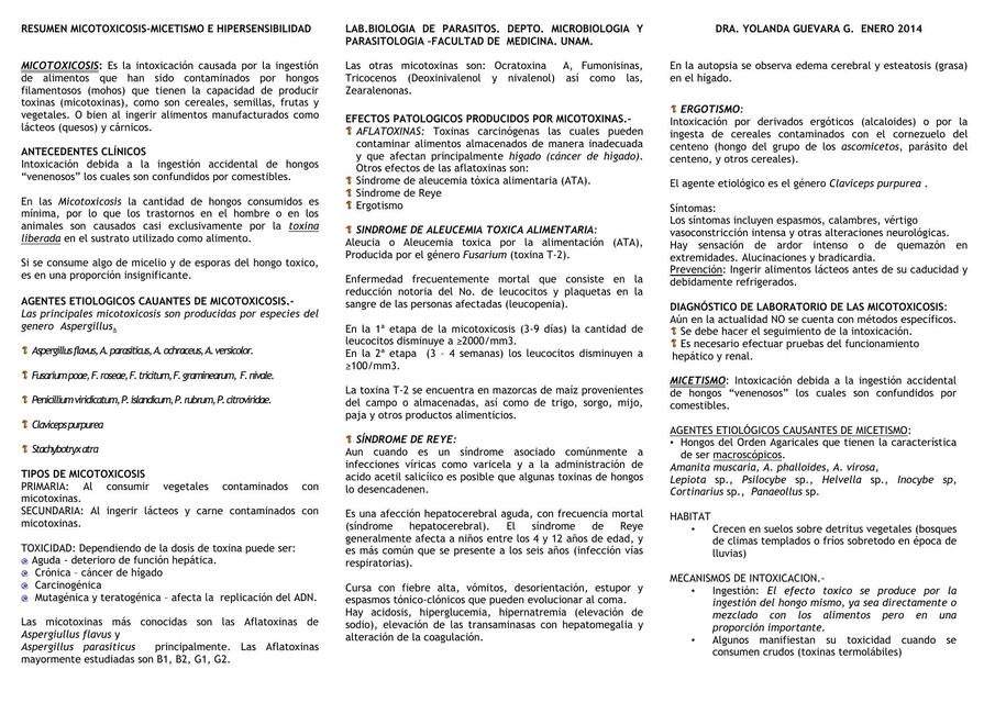 Micotoxicosis y micetismo e hipersensibilidad | IOVANNY CRUZ OJEDA | uDocz