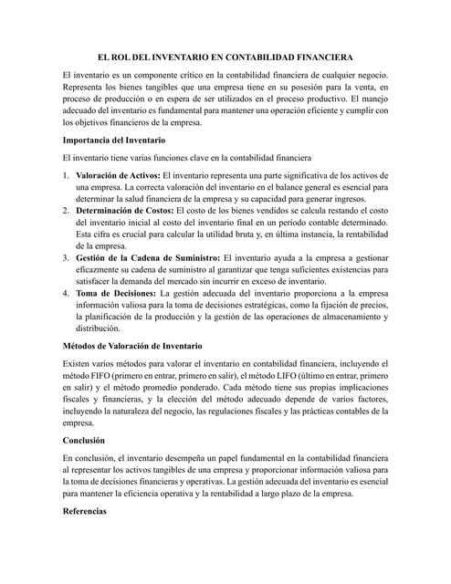 El Rol de Inventario en Contabilidad Financiera | Karla Y. Simental | uDocz