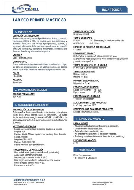 LAR ECO Primer Mastic 80 | joulius richardson benavente quispe | uDocz