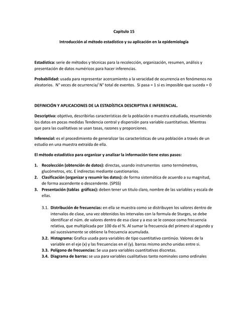 Introducción al método estadístico y su aplicación en la epidemiología resumen | IOVANNY CRUZ ...