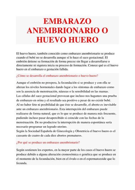 Embarazo Con Saco De Huevos Vacío Embarazo Anembrionario O Huevo