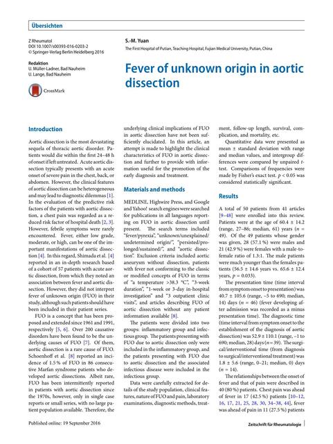 Fever of unknown origin in aortic dissection. Yuan | Jessy González | uDocz