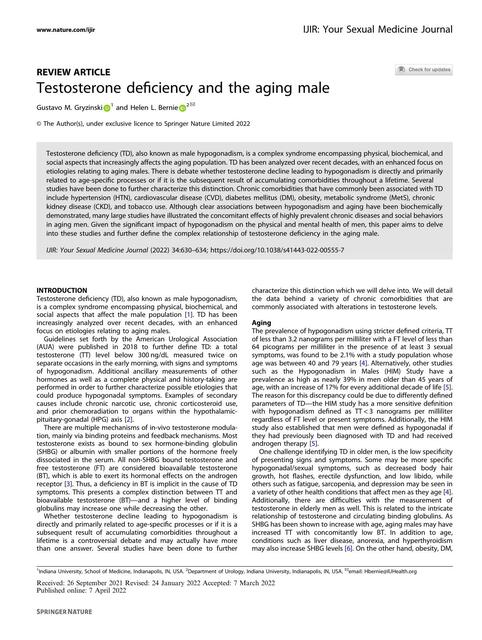 Testosterone deficiency and the aging male | Sharon Velazquez.A | uDocz