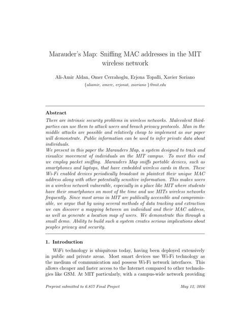 Marauder’S Map: Sniffing Mac Addresses In The Mit Wireless Network ...