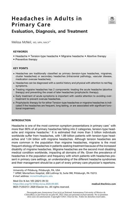Headaches in Adults inPrimary Care Evaluation, Diagnosis, and Treatment ...