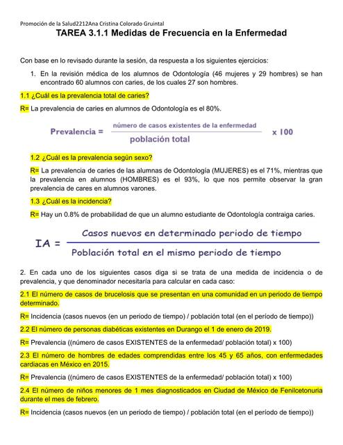 Actividad Medidas de Frecuencia en la Enfermedad | IOVANNY CRUZ OJEDA | uDocz