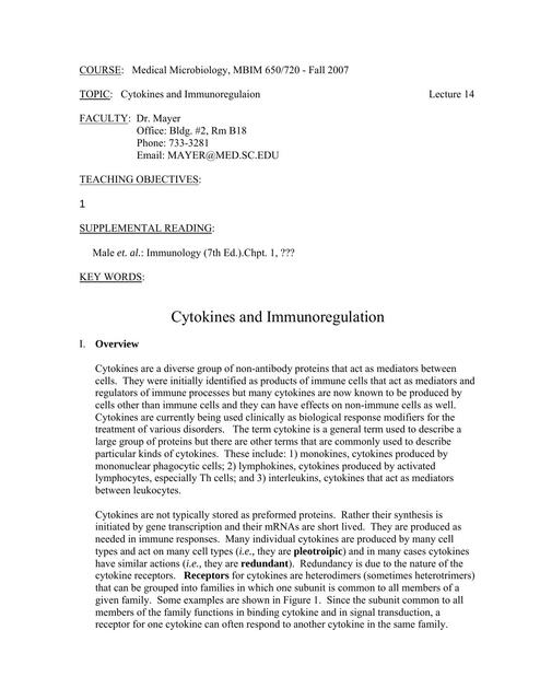 Citocinas e inmunoregulación resumen | IOVANNY CRUZ OJEDA | uDocz