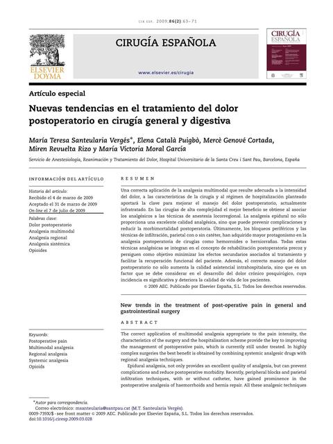 Nuevas tendencias en el tratamiento del dolor postoperatorio en cirugıa ...