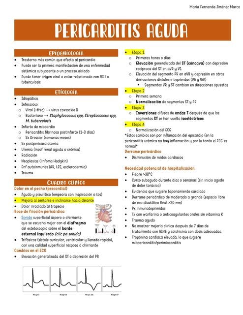 Flashcards de Pericarditis Aguda resumen | Por IOVANNY CRUZ OJEDA | uDocz