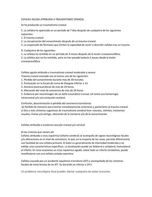 Cefalea aguda atribuida a traumatismo craneal | IOVANNY CRUZ OJEDA | uDocz