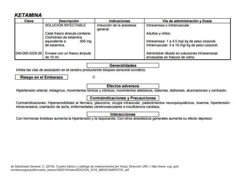 Ketamina-cuadro básico usos e indicaciones | Sharon Velazquez.A | uDocz