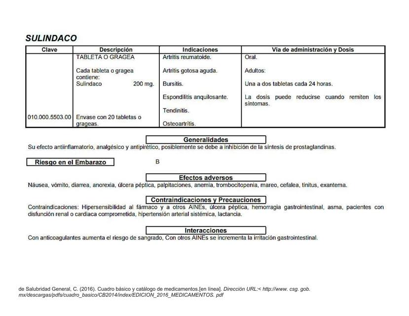 Sulindaco cuadro usos e indicaciones | Sharon Velazquez.A | uDocz
