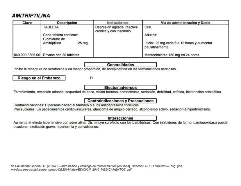 Amitriptilina-cuadro básico usos e indicaciones | Sharon Velazquez.A ...