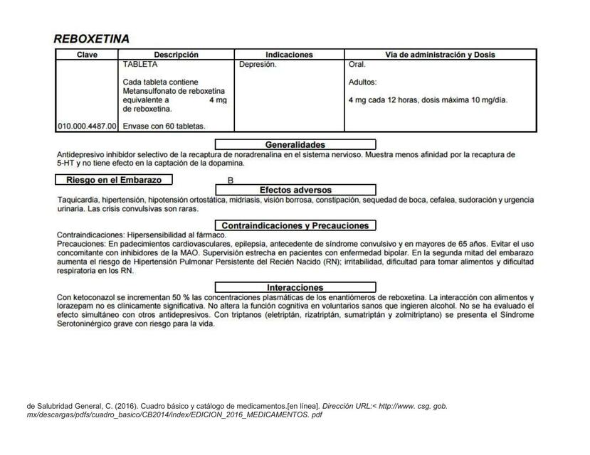 REBOXETINA-cuadro básico usos e indicaciones | Sharon Velazquez.A | uDocz