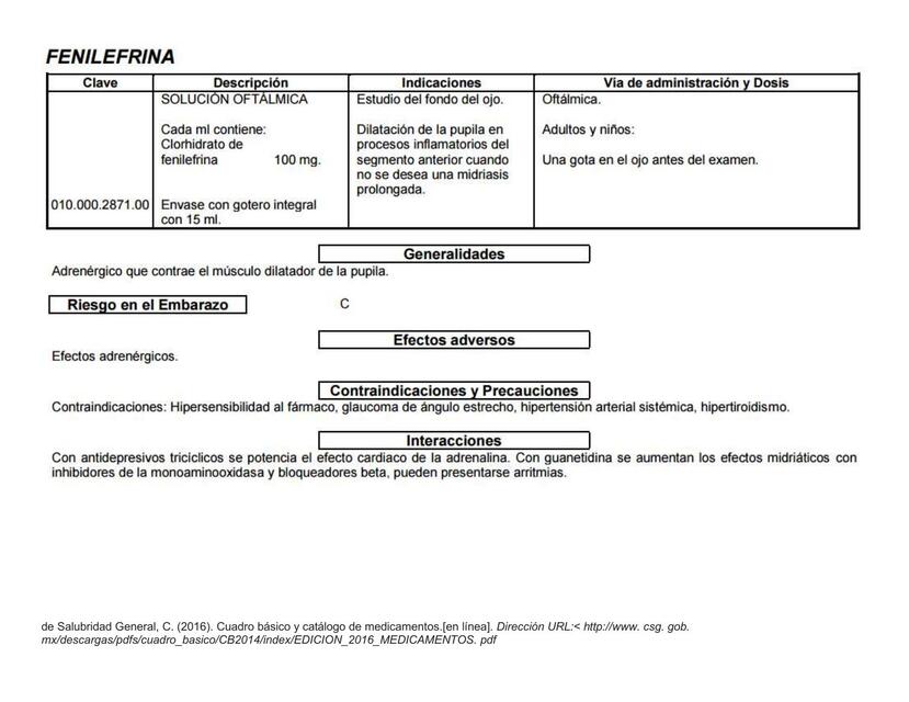 Fenilefrina-cuadro usos e indicaciones | Sharon Velazquez.A | uDocz