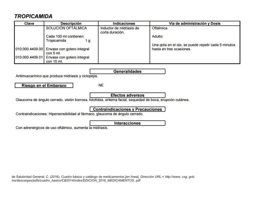 Tropicamida-cuadro usos e indicaciones | Sharon Velazquez.A | uDocz