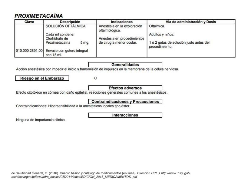 Proximetacaina-cuadro usos e indicaciones | Sharon Velazquez.A | uDocz