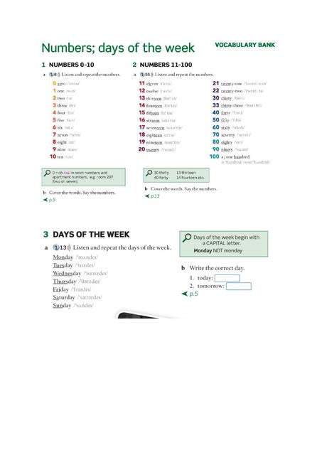 Numbers and Days of the week | josefa arellano | uDocz