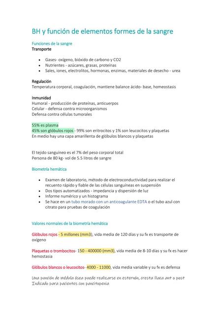 Biométrica hematica y función de elementos formes de la sangre resumen | IOVANNY CRUZ OJEDA | uDocz