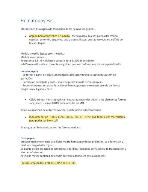 Hematopoyesis | IOVANNY CRUZ OJEDA | uDocz