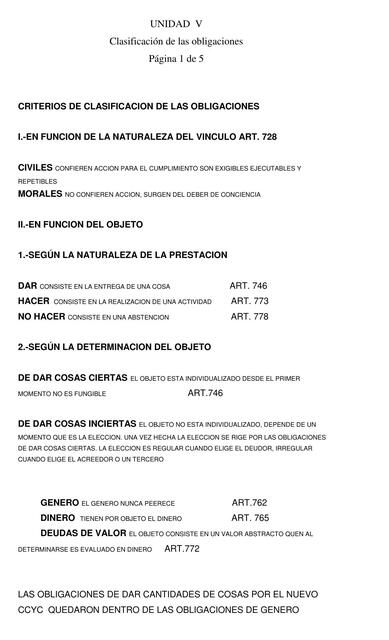 Clasificación de las obligaciones cuadro general | Sol Arce | uDocz