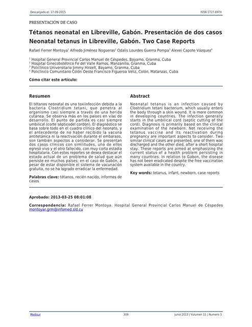 Tétanos neonatal | MATEO | uDocz