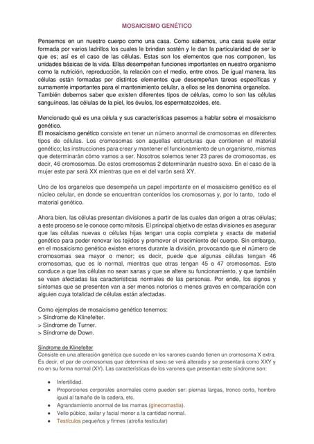 MOSAICISMO GENÉTICO RESUMEN | IOVANNY CRUZ OJEDA | uDocz
