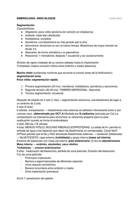 Resumen segundo bloque embriologia | IOVANNY CRUZ OJEDA | uDocz