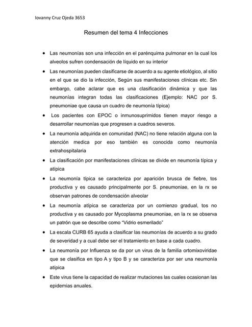 Resumen del tema 4 Infecciones | IOVANNY CRUZ OJEDA | uDocz