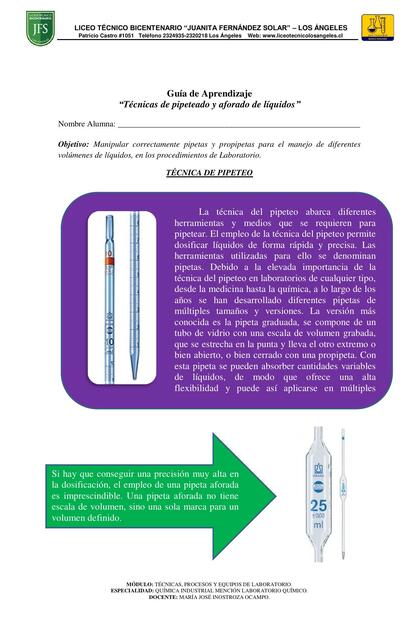 Técnicas de Pipeteado y Aforado de Líquidos | Maria Zuviri | uDocz