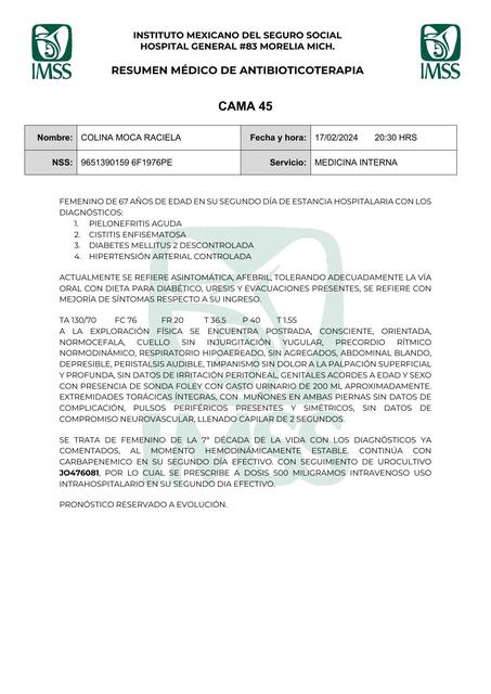 Resumen de antibiotico IMSS | Javier Rios | uDocz