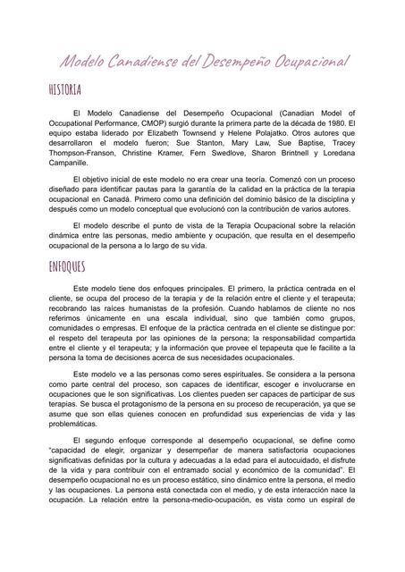 Modelo Canadiense del Desempeno Ocupacional | Sofia Savoy | uDocz