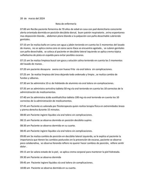 Nota De Enfermería Aura Ester Peréz Rada Udocz