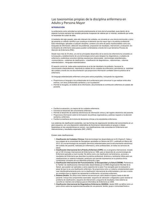 Las taxonomías propias de la disciplina enfermera en Adulto y Persona ...
