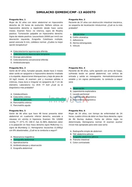 Simulacro de Medicina | Guillermo Morillo | uDocz