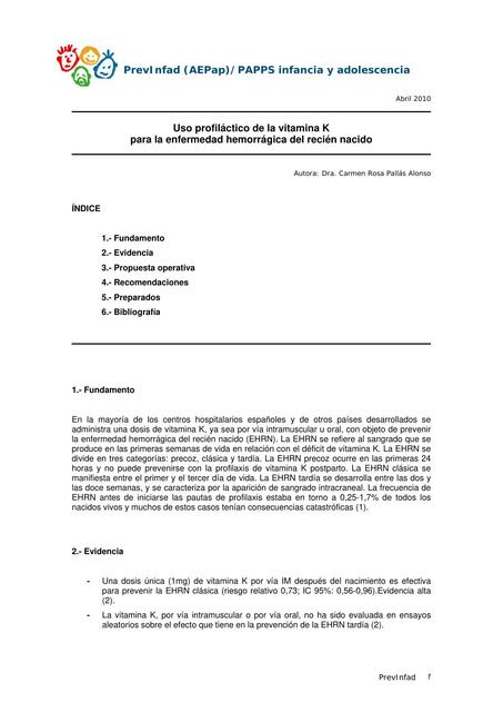 Uso Profiláctico de la Vitamina K para la Enfermedad Hemorrágica del ...