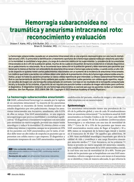 Hemorragia subaracnoidea no traumática y aneurisma intracraneal | Juan ...