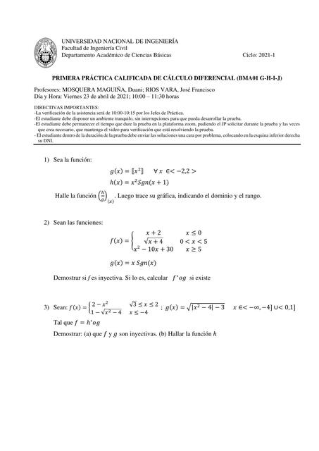 Primera practica calificada de Cálculo diferencial | AV | uDocz