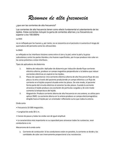 Resumen de alta frecuencia | Antonella Tamayo | uDocz