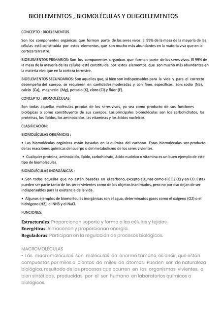 Bioelementos, Biomoléculas y Oligoelementos | yanela | uDocz