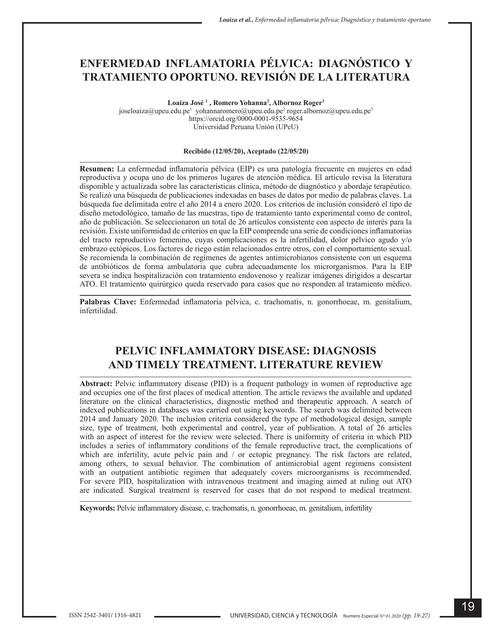 Enfermedad Inflamatoria Pélvica: Diagnóstico y Tratamiento Oportuno | Victor Flores Agüero | uDocz