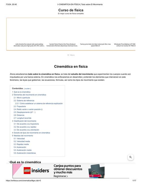 Cinematica en fisica Todo sobre El Movimiento | Leonardo Gonzalez | uDocz