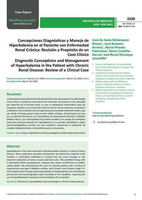 CASO CLINICO 1 HIPERKALEMIA | Alezka | uDocz