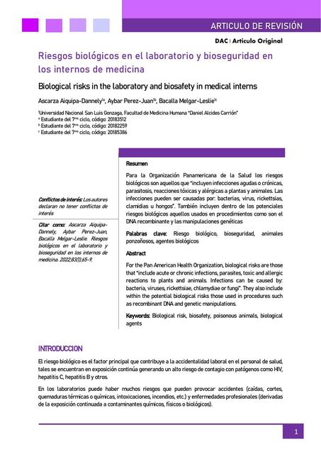 ARTICULO BIOSEGURIDAD PRACTICA | Alezka | uDocz