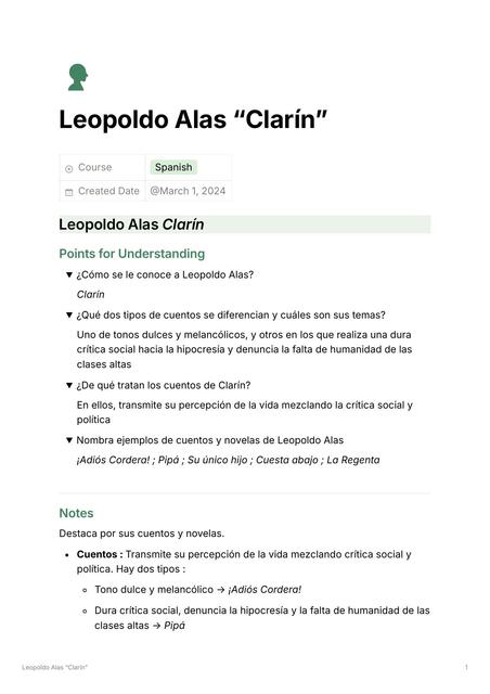 Leopoldo Alas "Clarín" | Sergio G | uDocz