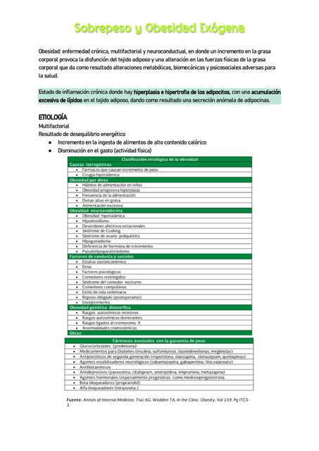 Sobrepeso y Obesidad Exógena. Resumen de GPC. | Jasive Flores | uDocz
