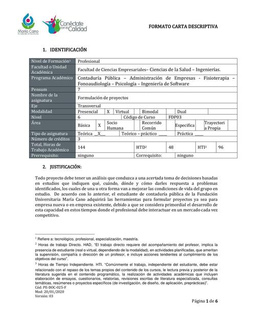 Formato Carta Descriptiva | Lina Bonilla | uDocz
